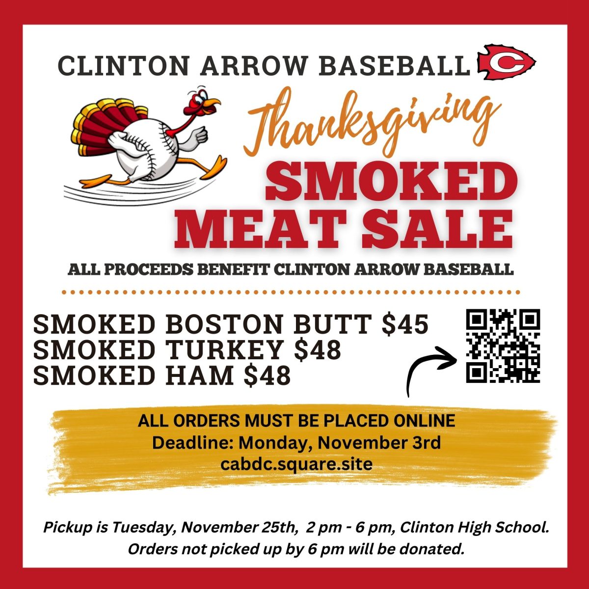 Clinton Arrow Baseball Thanksgiving Smoked Meat Sales - The Clinton Courier